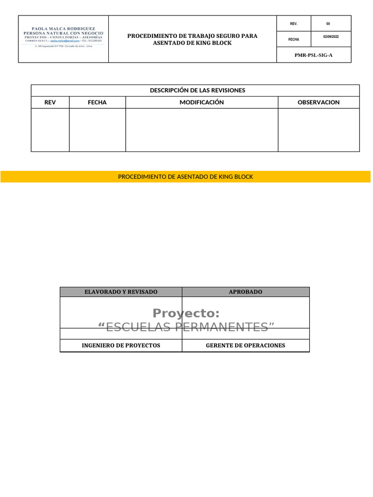 Procedimiento de Asentado de King Block Corregido | PDF