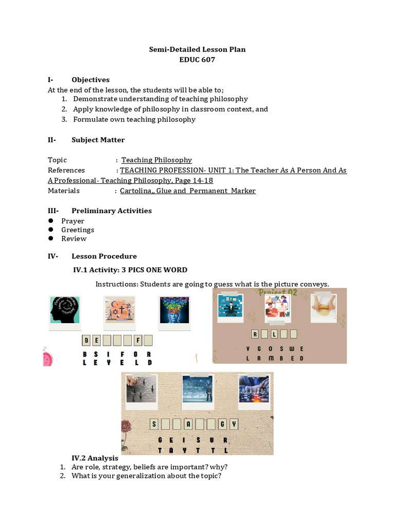 Lessonplan - Educ607 - Group 3 | PDF