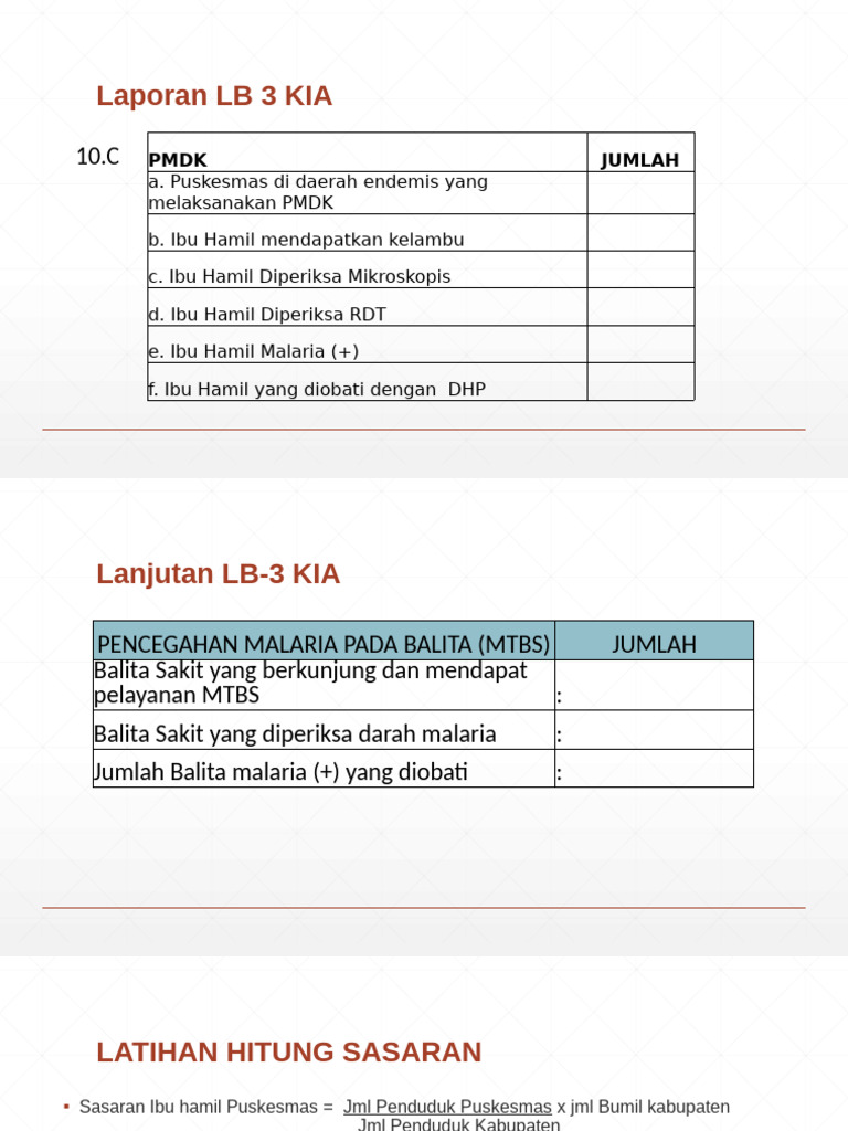 Cara Perhitungan Sasaran Dan Cakupan Integrasi KIA Dan Malaria | PDF