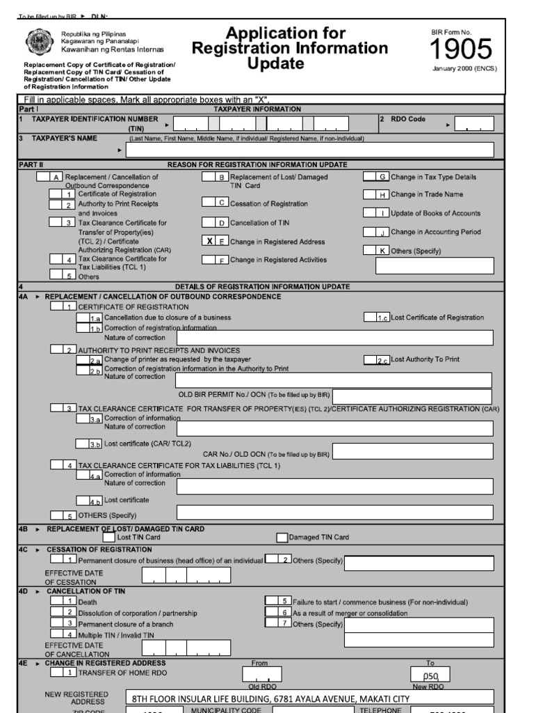 BIR Form 1905 | PDF