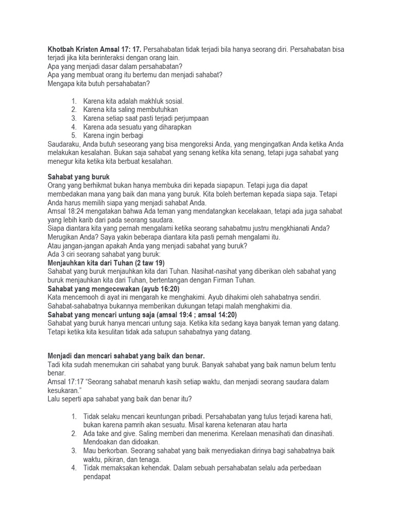 Khotbah Kristen Amsal 17 | PDF