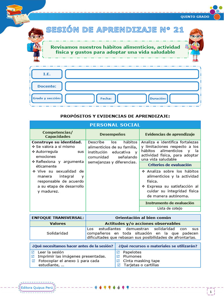 5TO Sesiones de Aprendizaje - Semana 3 - UD II - Editora Quipus Perú | PDF