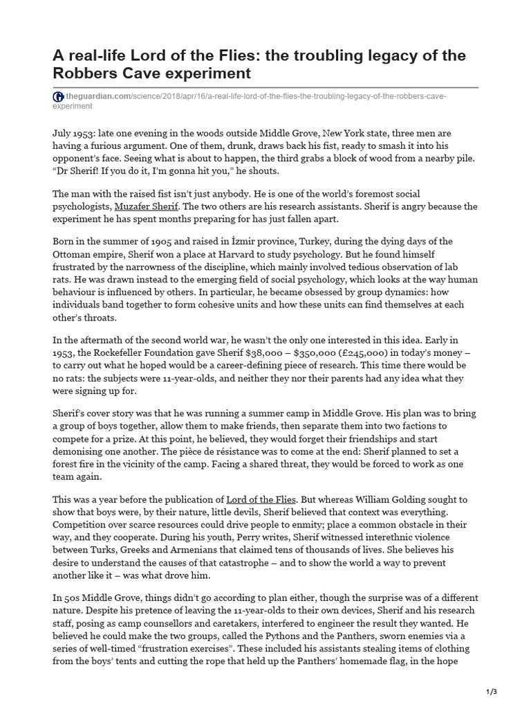 THEGUARDIAN - The Troubling Legacy of The Robbers Cave Experiment | PDF