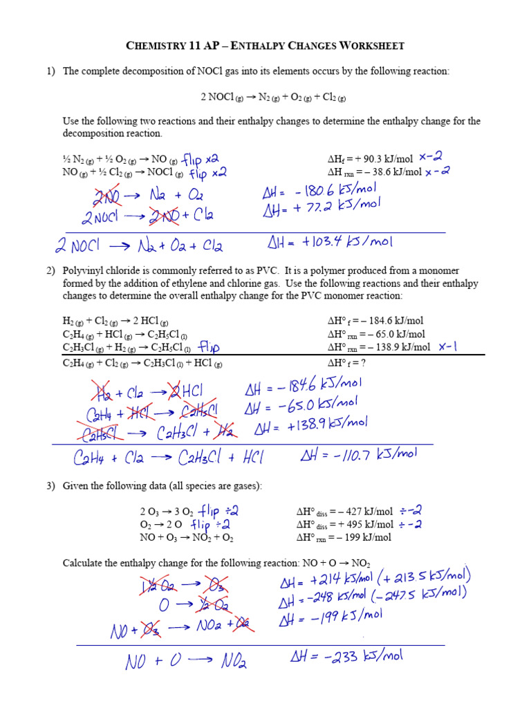 Enthalpy Changes Worksheet Solutions 1rbg2xx | PDF