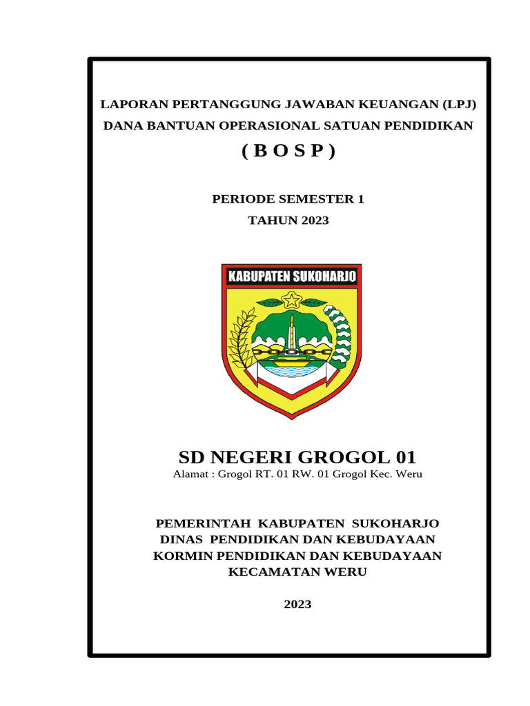 Cover Laporan LPJ Bos Semester 1 Tahun 2023 | PDF