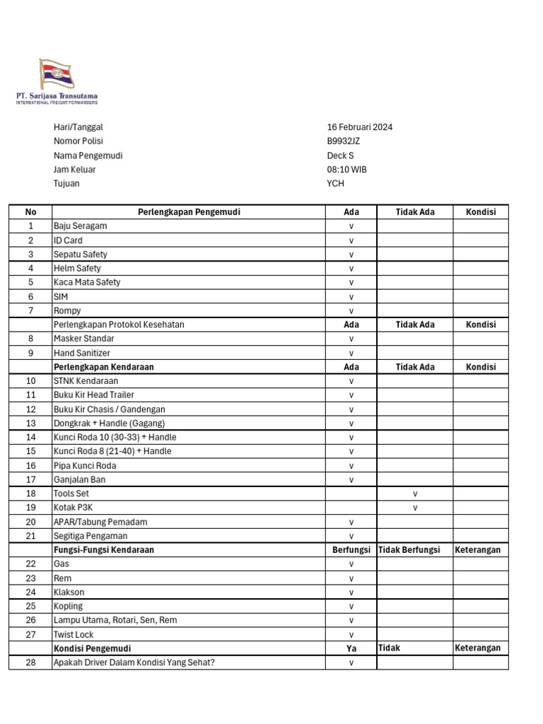 Form Pemeriksaan Kendaraan Oke | PDF
