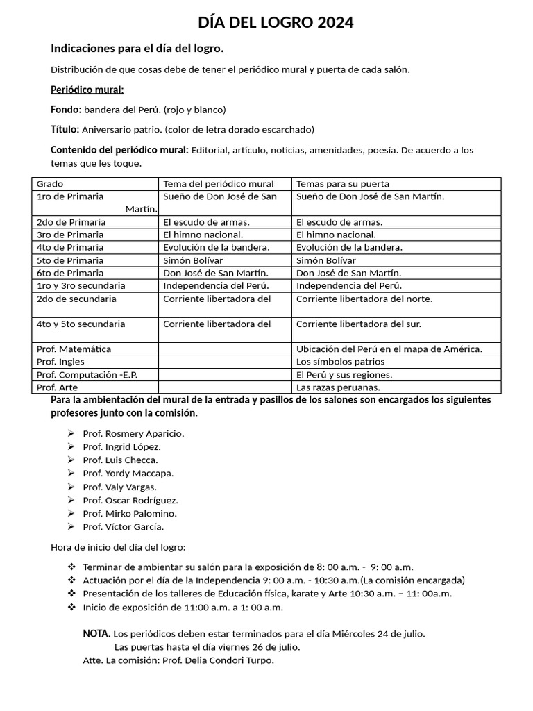 DÍA DEL LOGRO 2024 Indicaciones | PDF