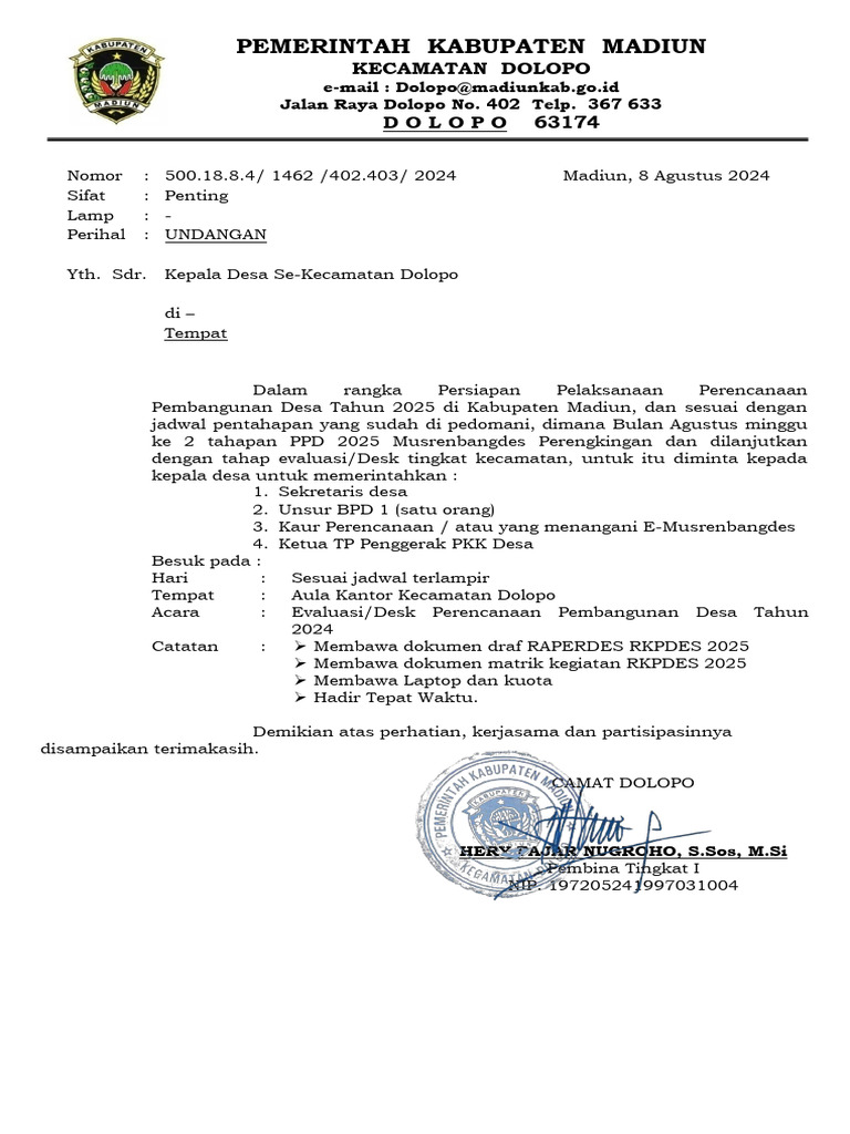 Undangan Dan Jadwal Desk RKP 2024 | PDF