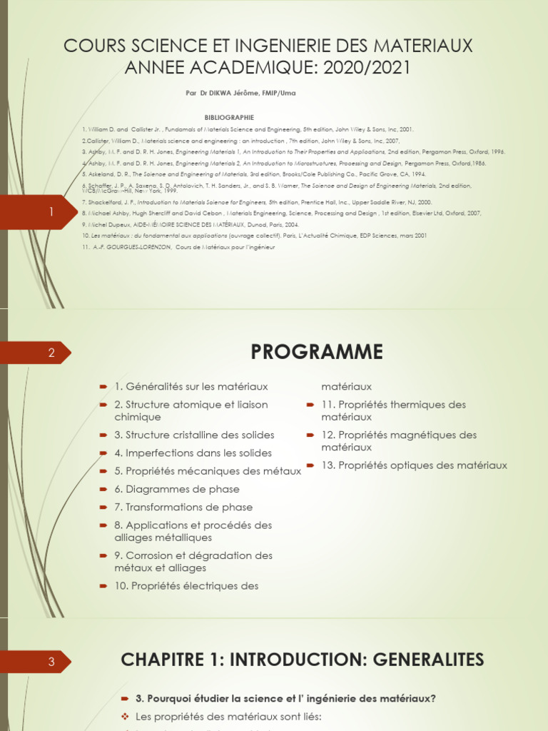 Chap1,2&3 Science Et Ingenierie Des Materiaux | PDF
