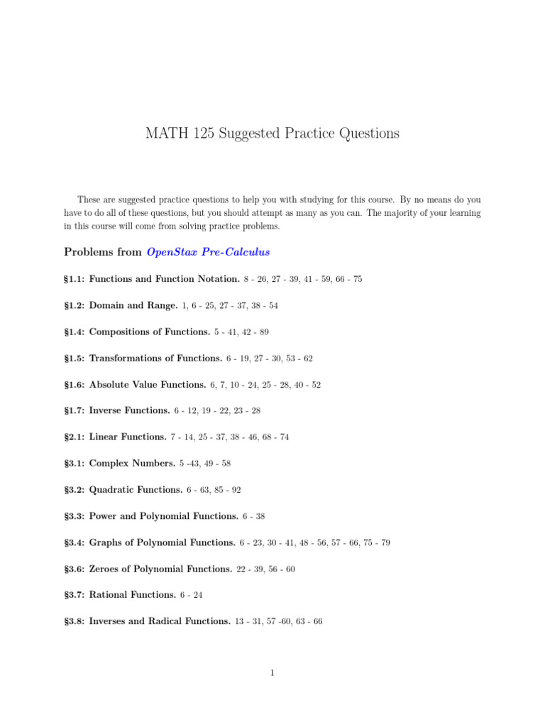 MATH 125 W21 T2 Suggested Problems | PDF