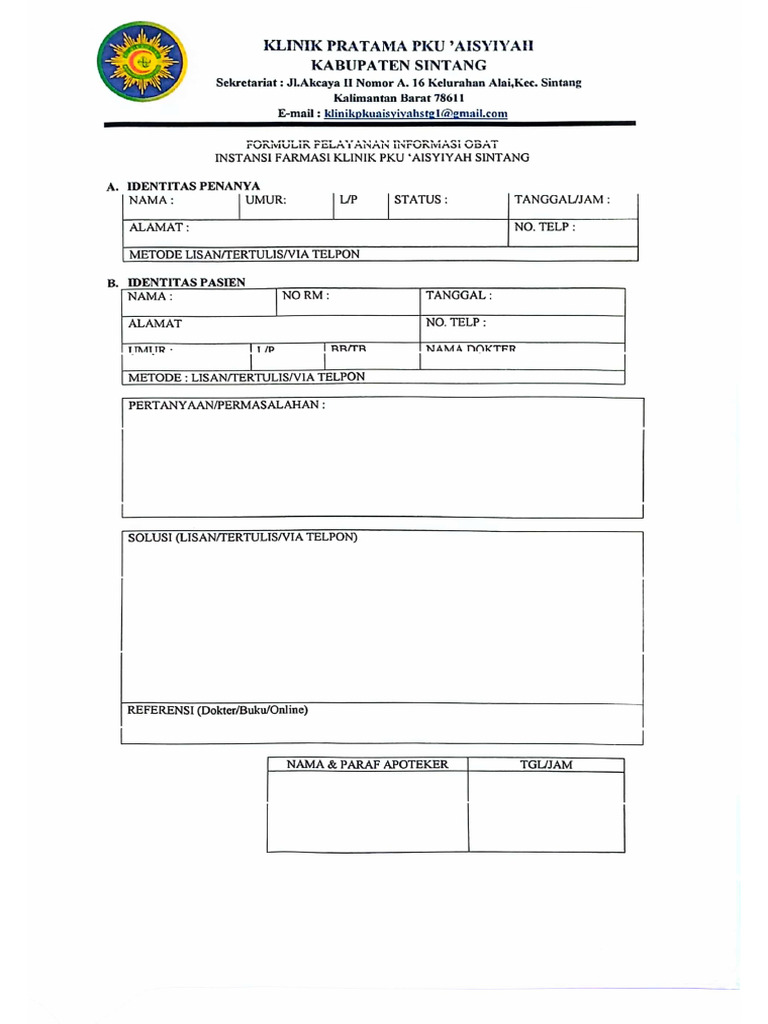 Formulir Pelayanan Informasi Obat Pdf