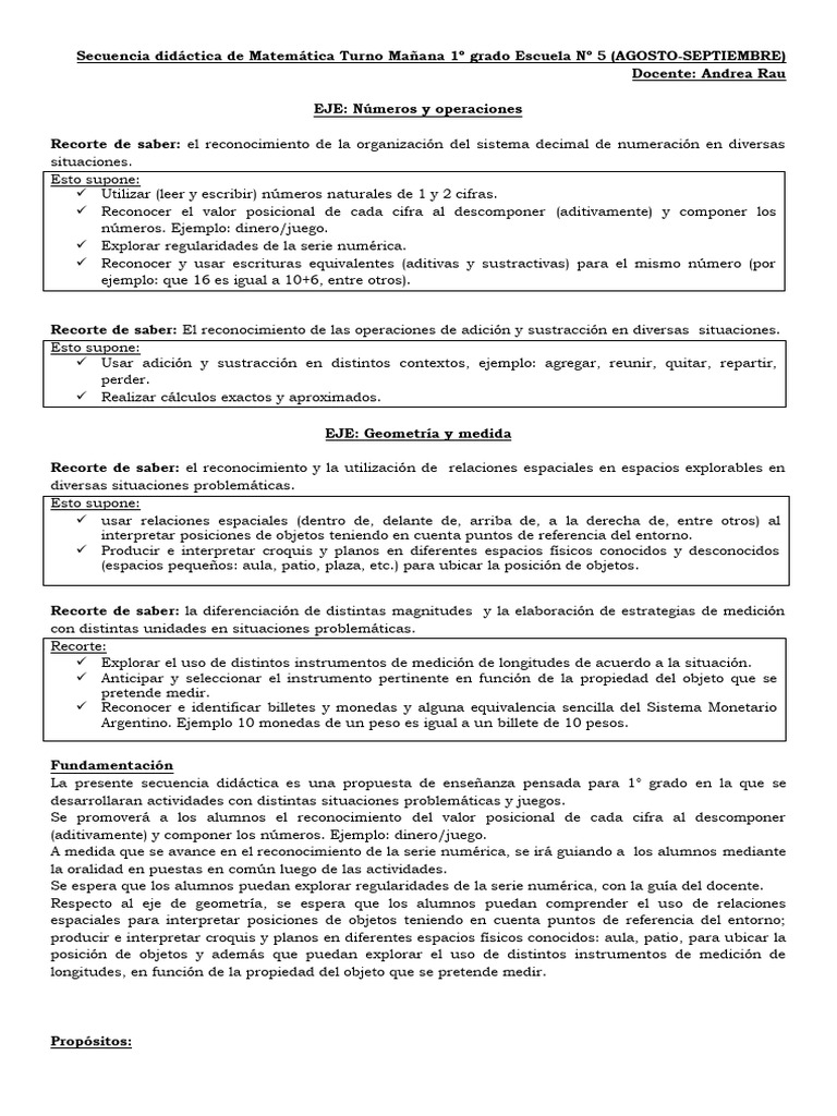 Sec. Mat. Agosto Sept 1º | PDF