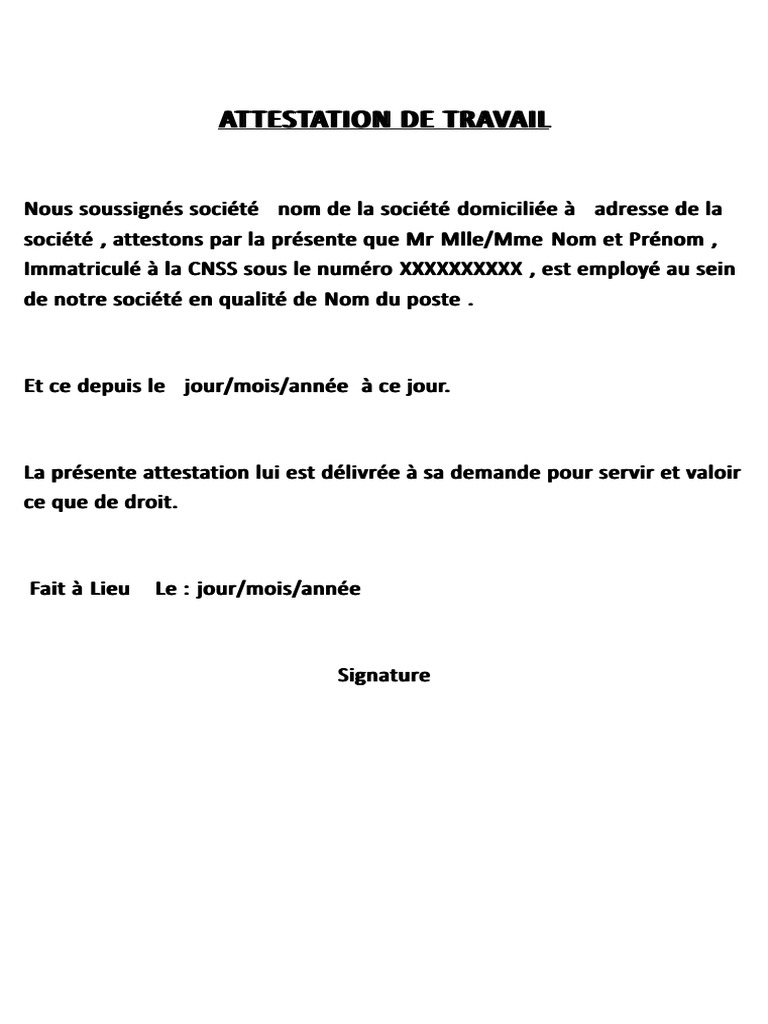 Attestation de Travail WORD PDF(1) | PDF