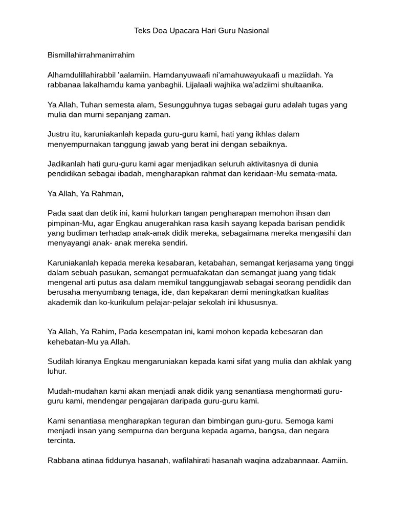 Teks Doa Upacara Hari Guru Nasional | PDF