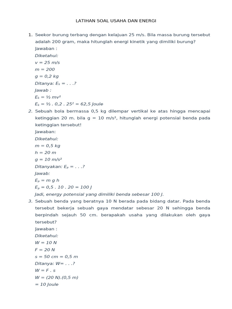 Latihan Soal Usaha Dan Energi | PDF