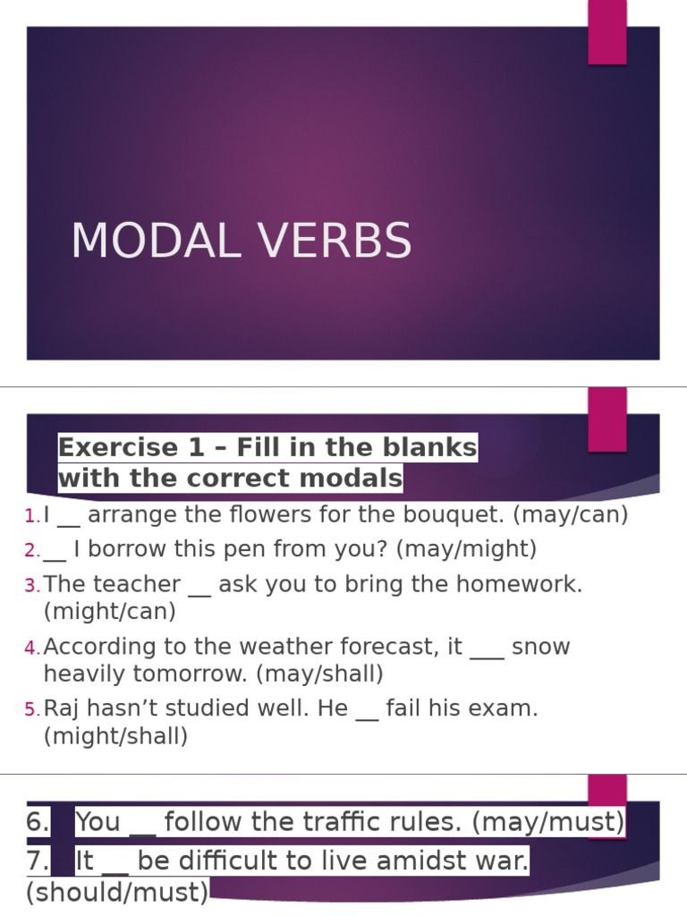 Eng 8 Modal Verbs Activity | PDF | Linguistics | Language Arts & Discipline