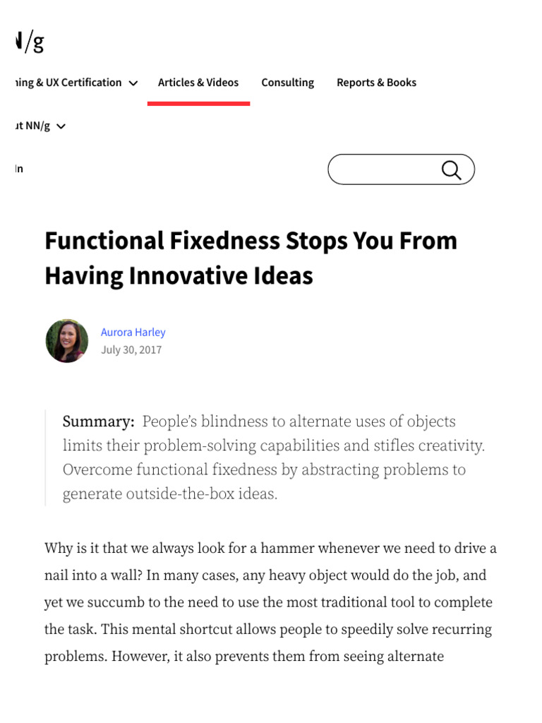 Functional Fixedness Stops You From Having Innovative Ideas | PDF