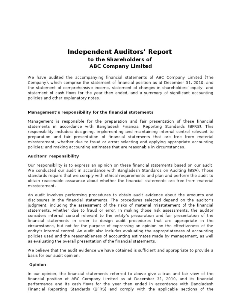 Audit Report Format BD | PDF | Financial Audit | Audit