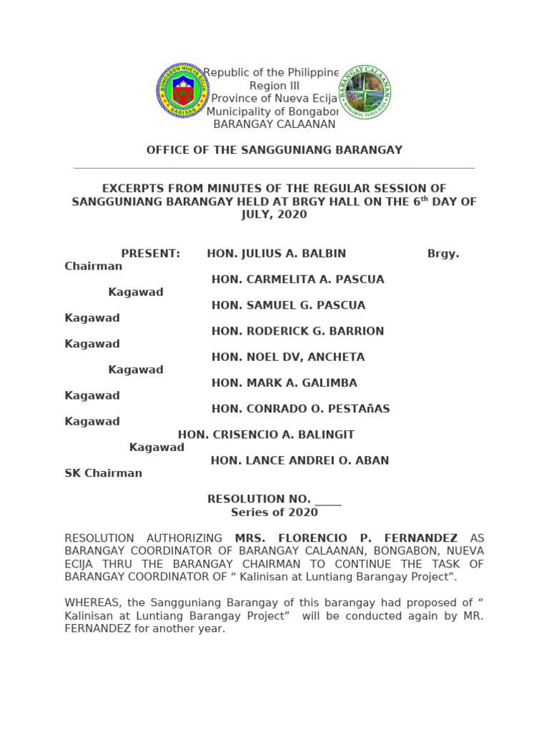 BRGY-Resolution FLORENCIO FINAL | PDF