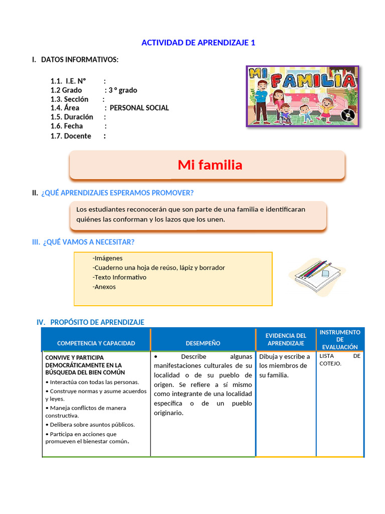 d1 A2 Sesion Ps. Mi Familia | PDF