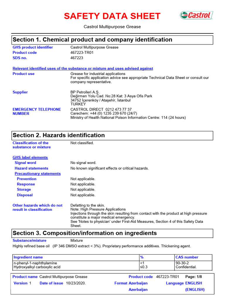 MSDS Multipurpose Grease | PDF