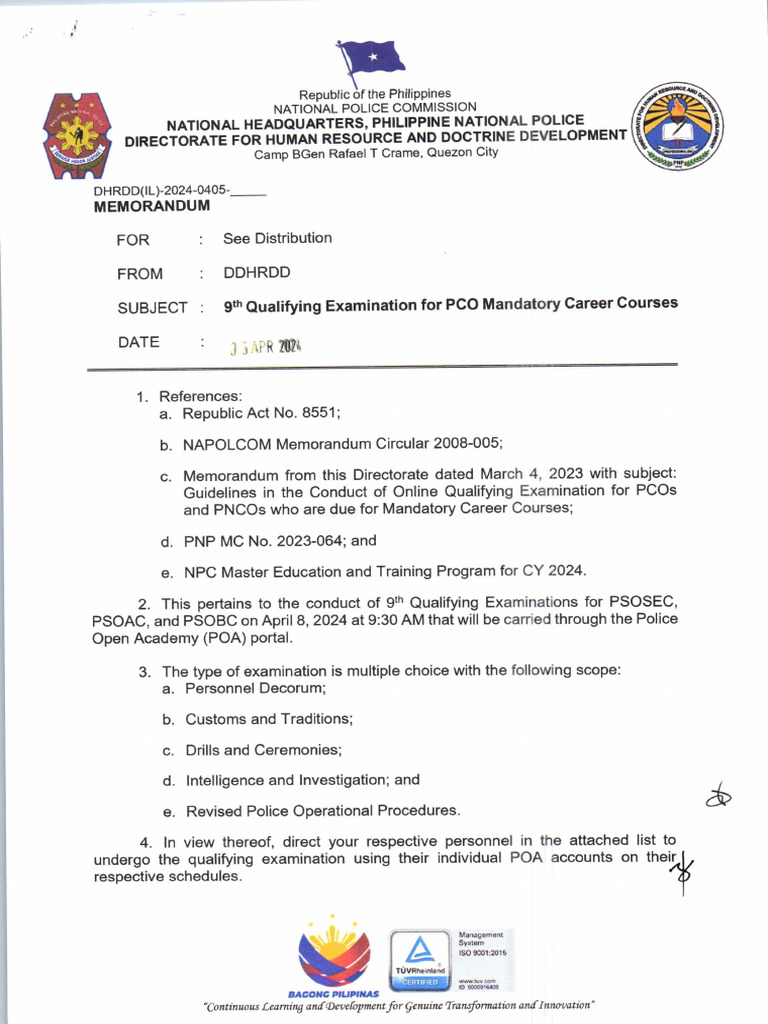 9th Qualfying Examination For Pco Mandatory Career Courses | PDF