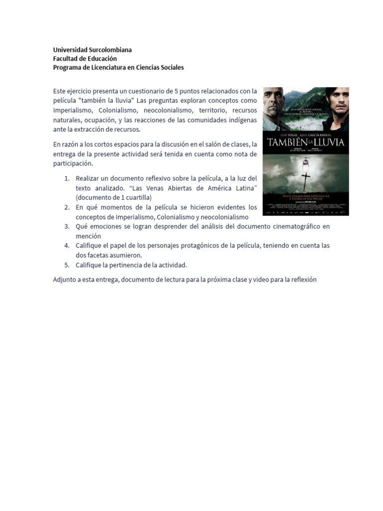 Ejercicio Tambien La Lluvia | PDF