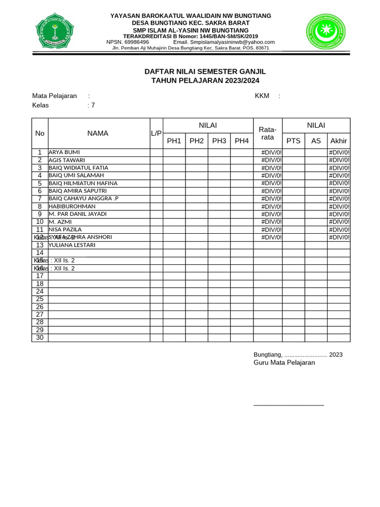 Format Nilai Us | PDF