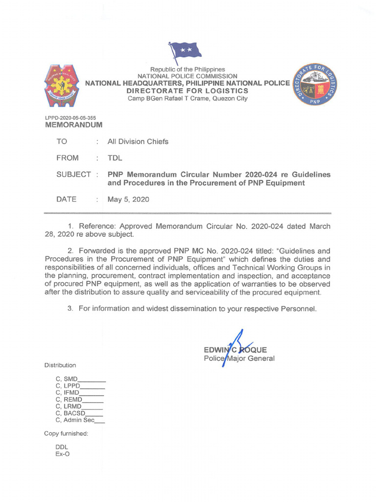 MC No 2020-024 - Guideline and Procedures in The Procurement of PNP ...