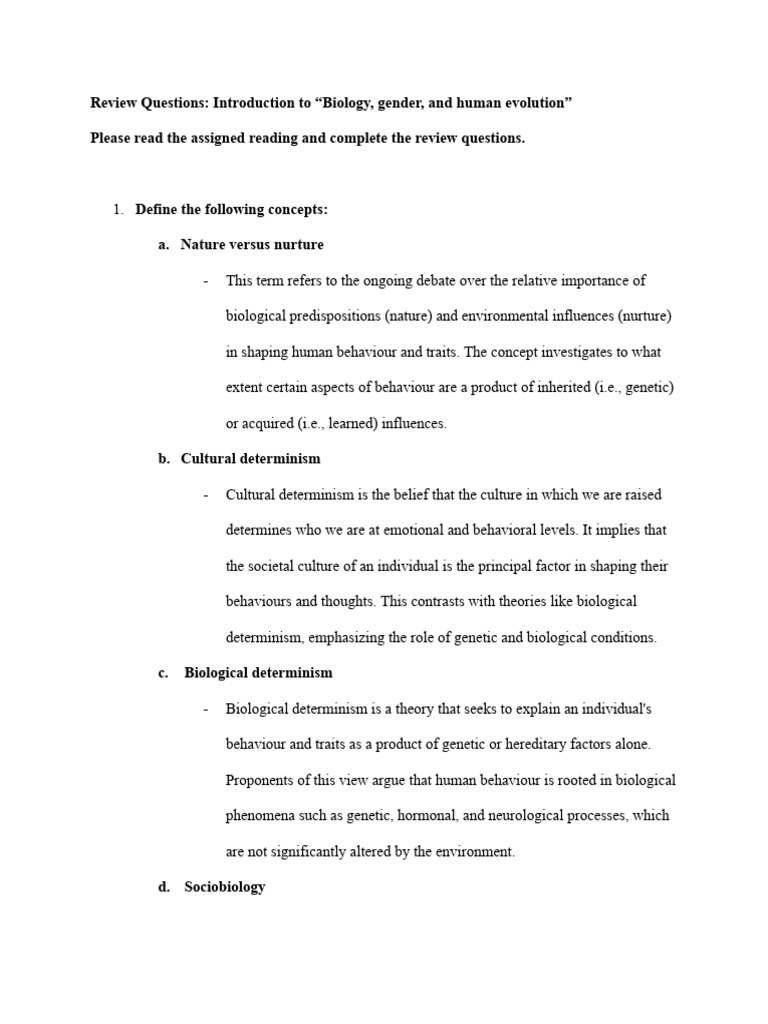 Biology, Gender, and Human Evolution Review | PDF | Aggression | Self ...