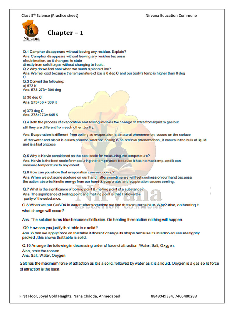 Science class-9 ch-1 worksheet (1) | PDF