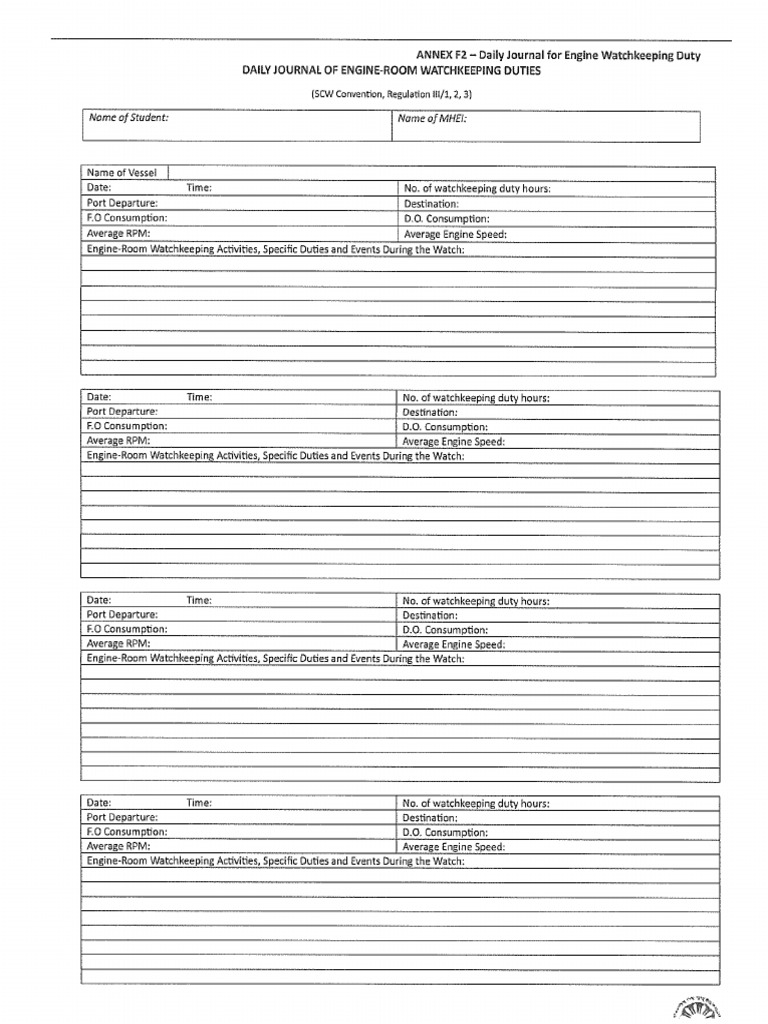 ANNEX F2 - BSMarE Daily Journal-Min | PDF