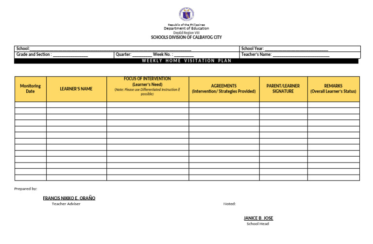WEEKLY HOME VISITATION PLAN edited | PDF