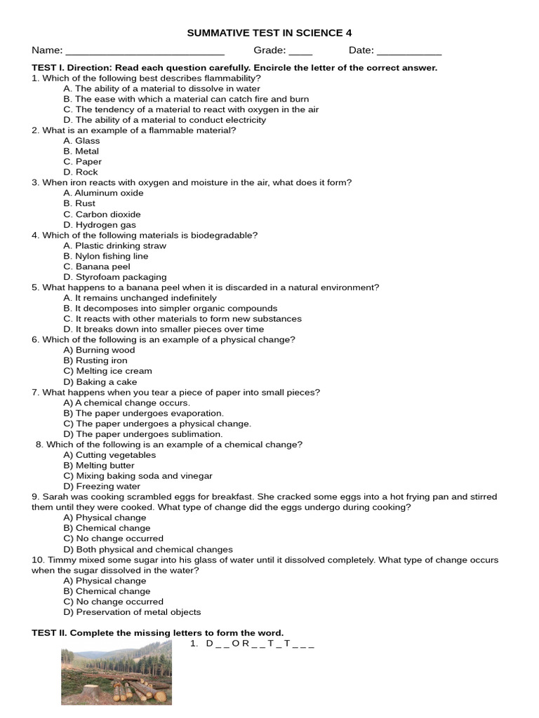 Summative Test in Science 4 | PDF