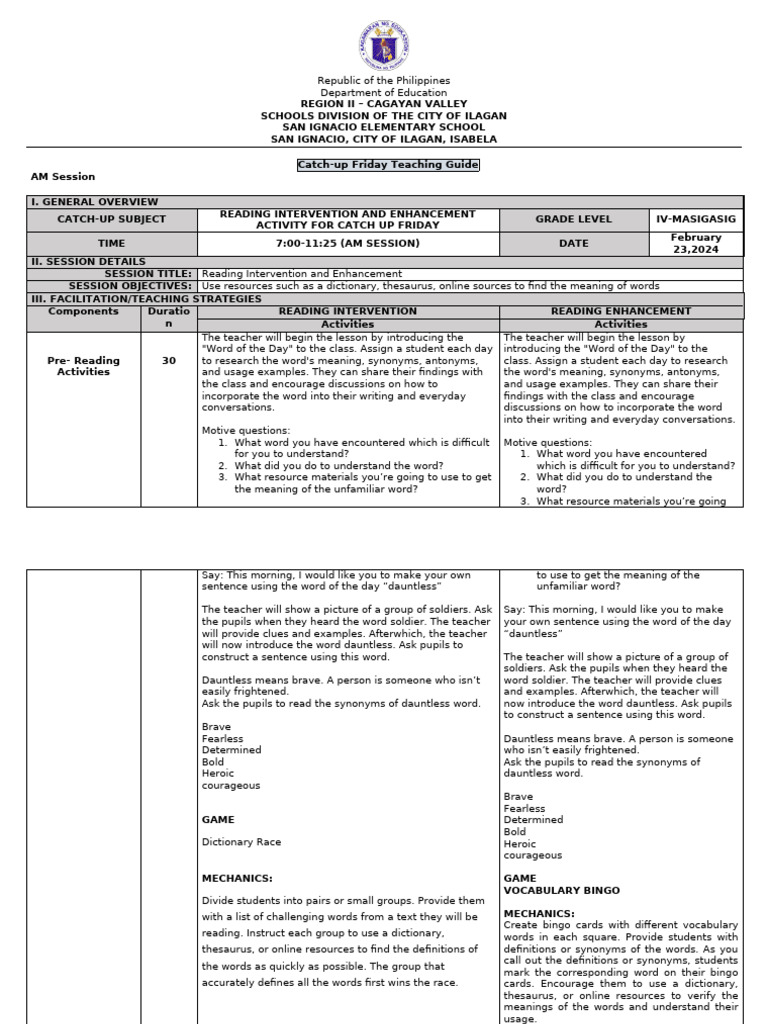 Catch Up Friday Teaching Guide | PDF