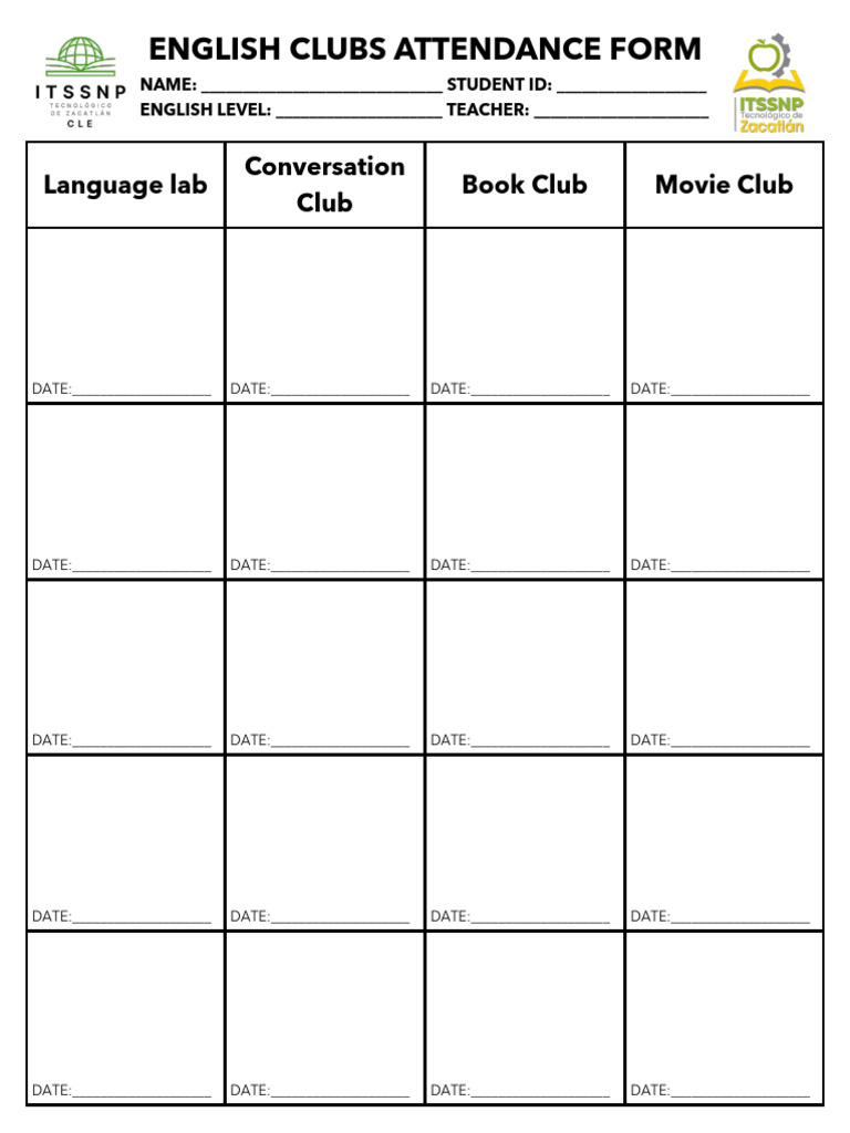 English Clubs Attendance Form | PDF
