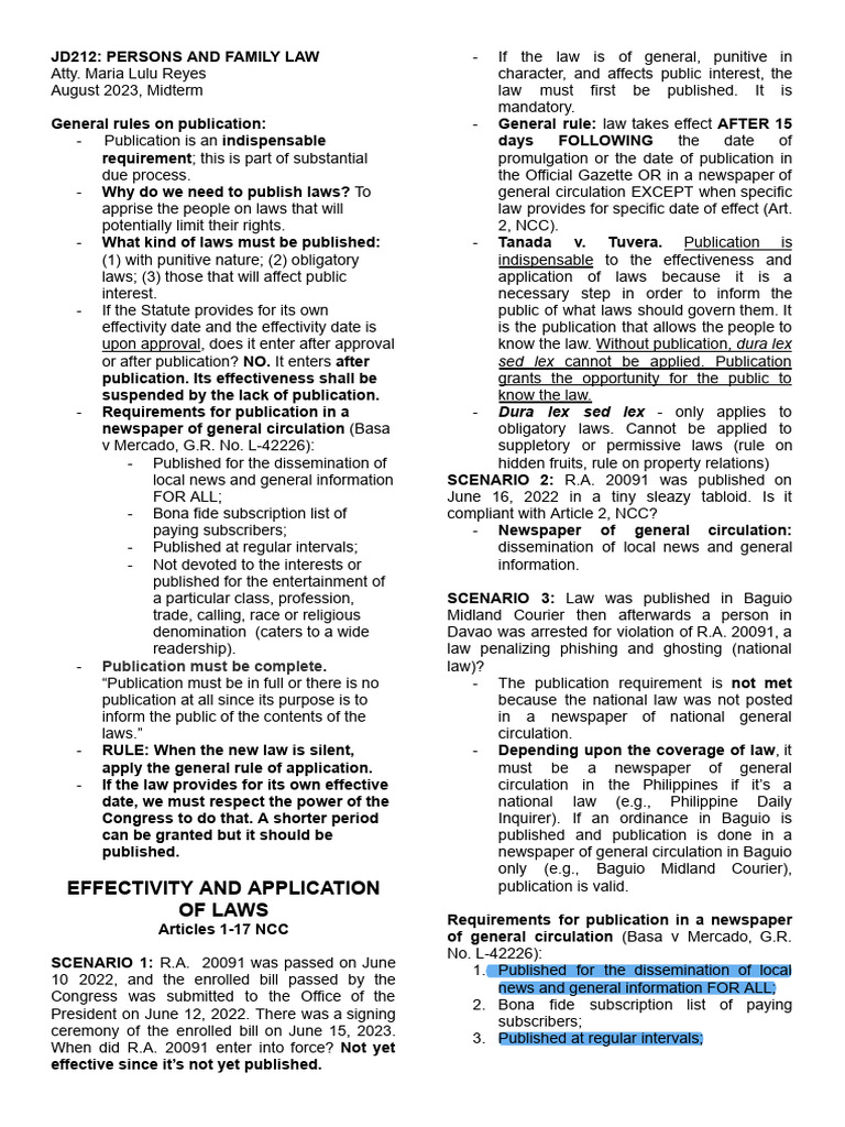 Persons and Family Law Notes | PDF