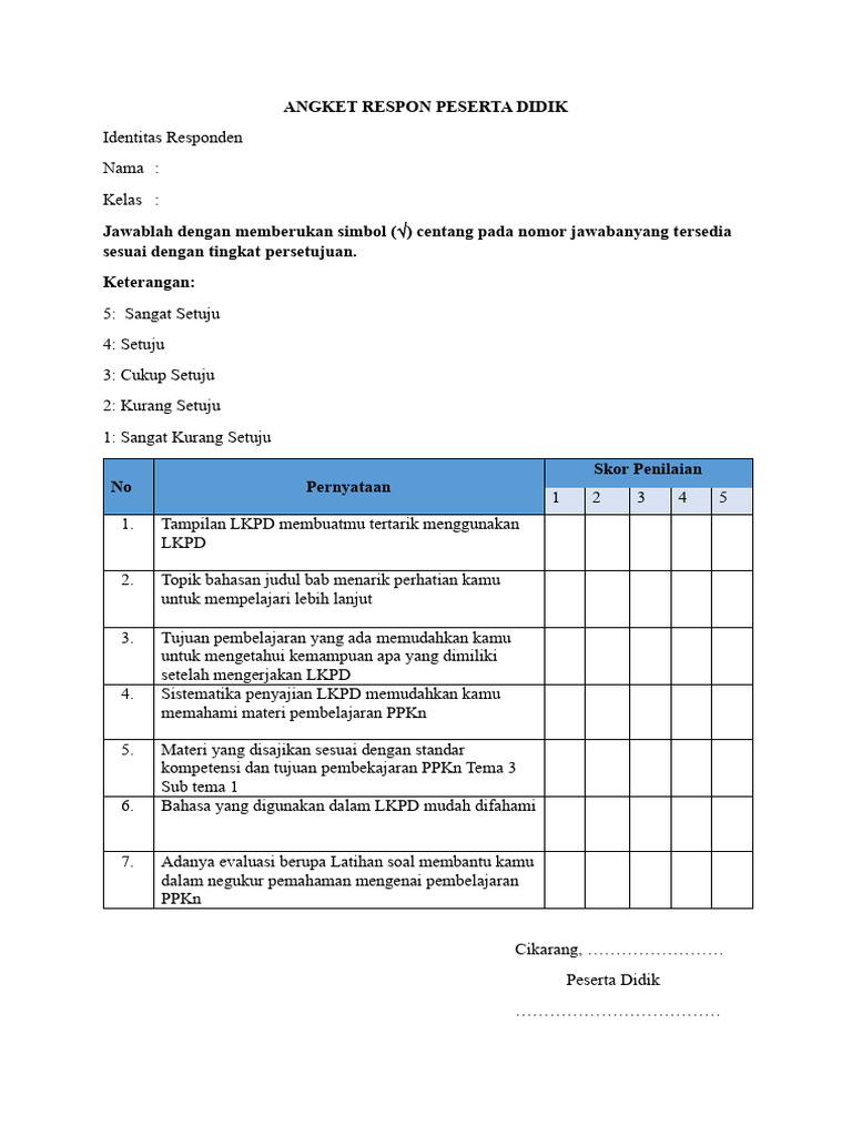 ANGKET RESPON PESERTA DIDIK | PDF