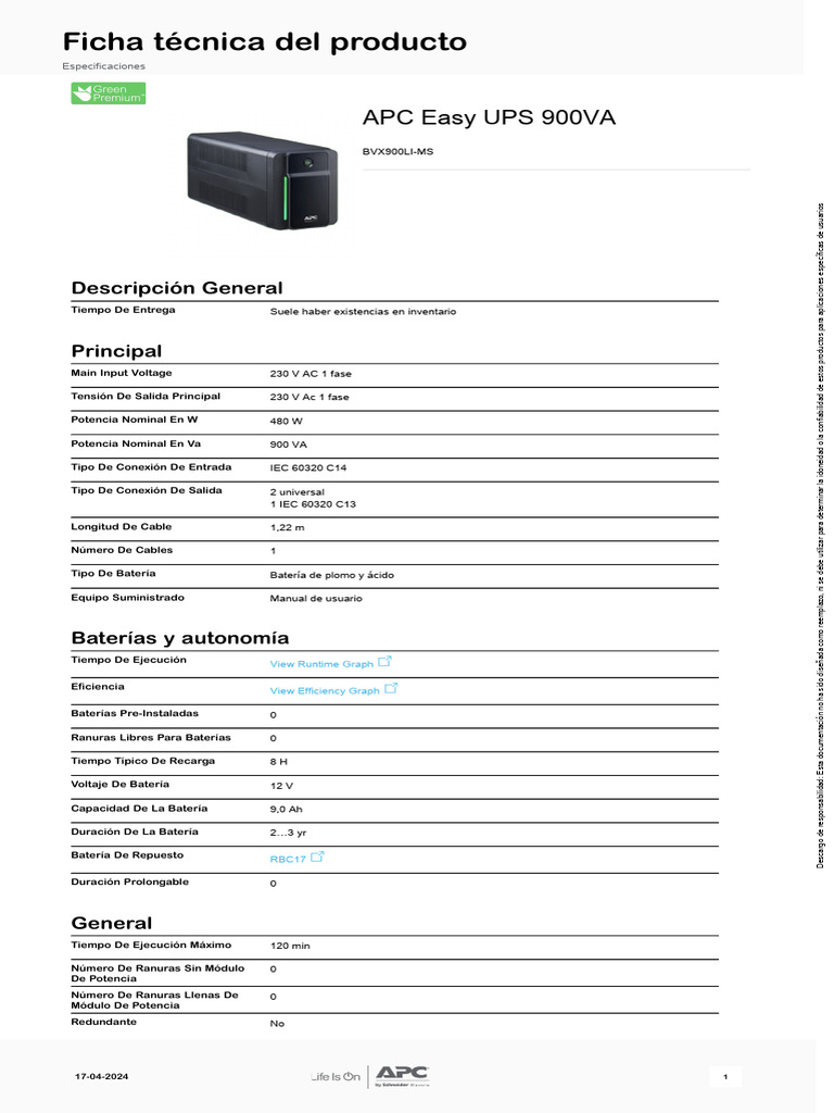 APC Easy UPS 900VA Specifications | PDF | Home & Garden | Computers
