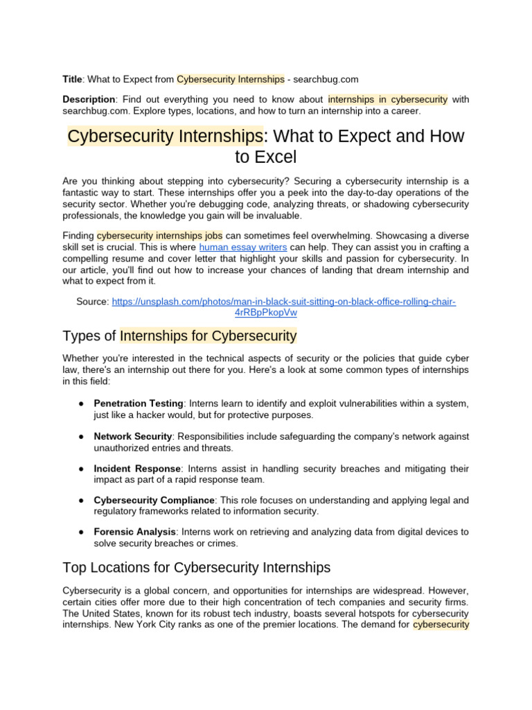 Cybersecurity Internships - What To Expect and How To Excel | PDF