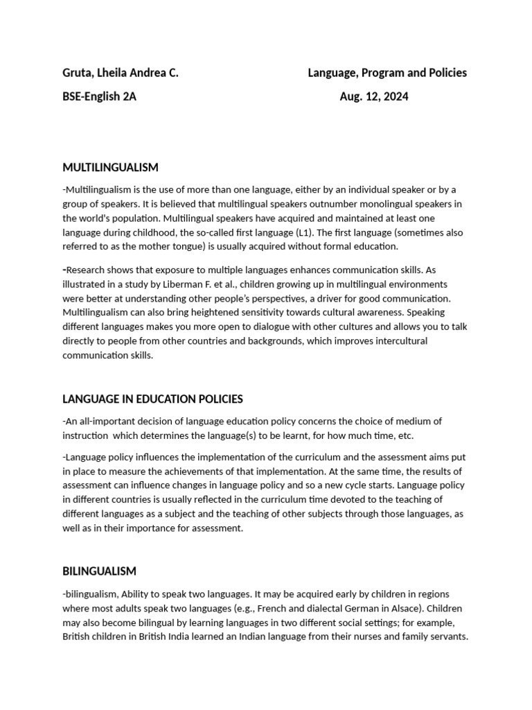 Language Policy | PDF