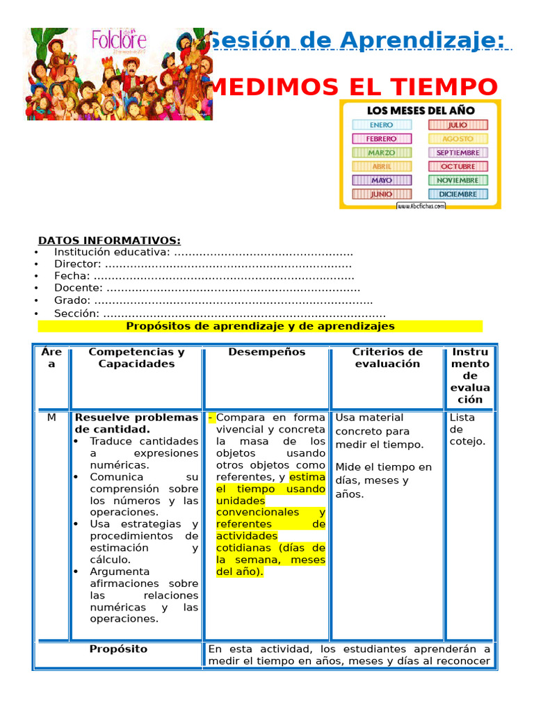 1° Sesión Día 2 Mat Medimos El Tiempo | PDF