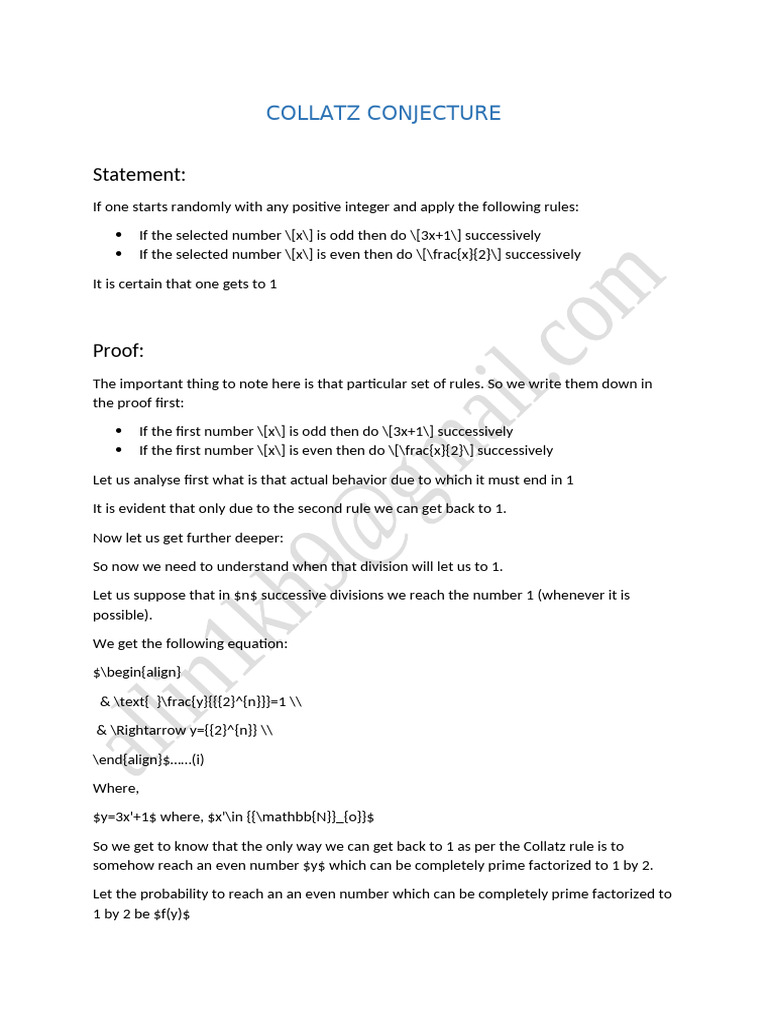 COLLATZ CONJECTURE Latex | PDF | Mathematical Analysis | Mathematics