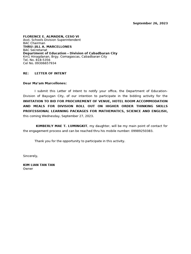 Letter of Intent | PDF