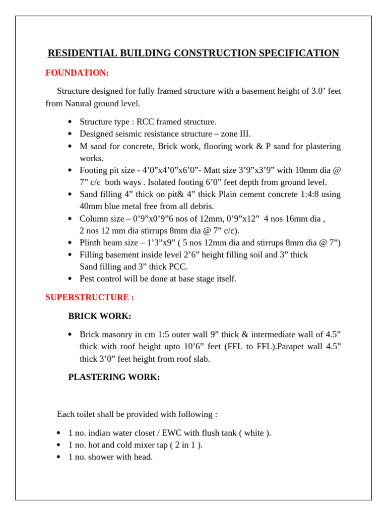 Residential Building Specification | PDF | Building Engineering | Home ...