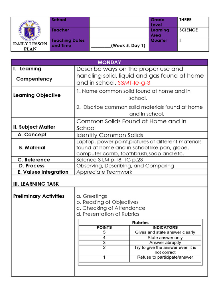 Science3 q1 DLP Wk5 d1 | PDF