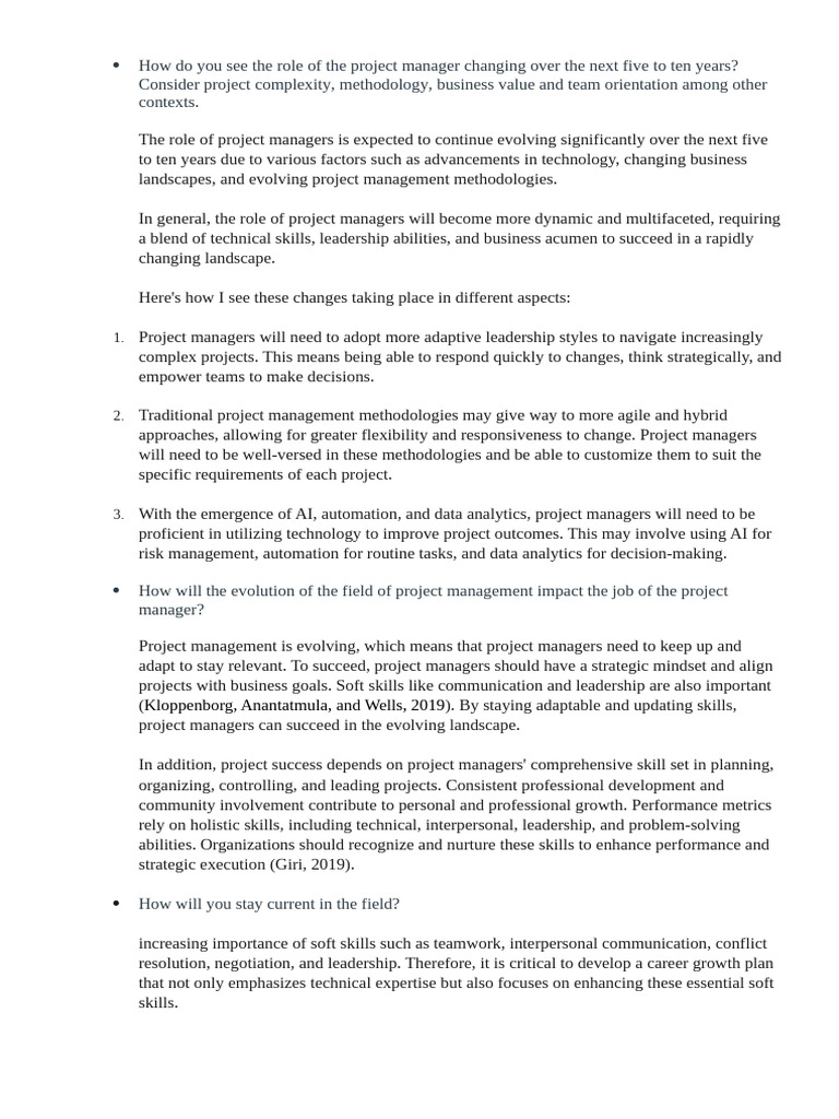 The Future Role of The Project Manager | PDF | Leadership | Project ...