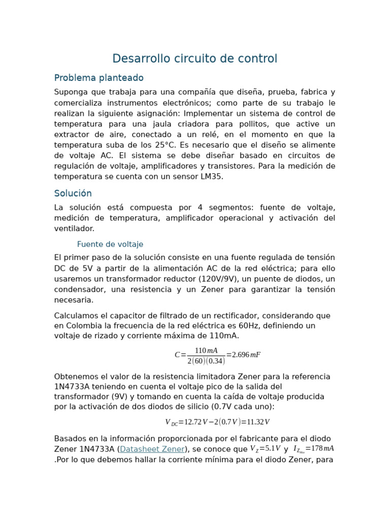 Desarrollo Circuito de Control | PDF | Amplificador operacional | Red eléctrica