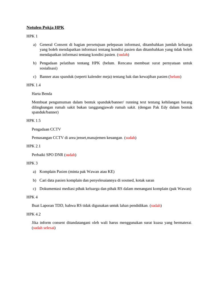 Notulen Pokja HPK | PDF