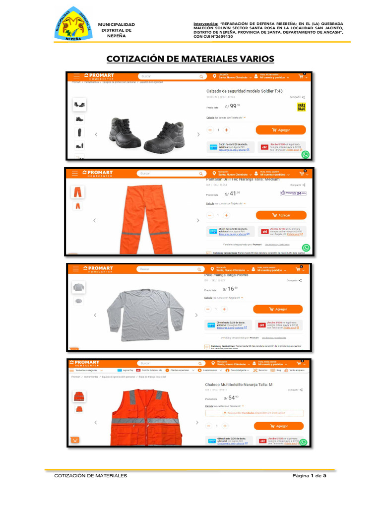 COTIZACION DE MATERIALES VARIOS | PDF